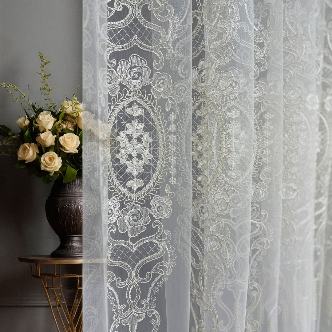 Custom Lace Sheer Curtains: Extra Wide Victorian Embroidered Window ...
