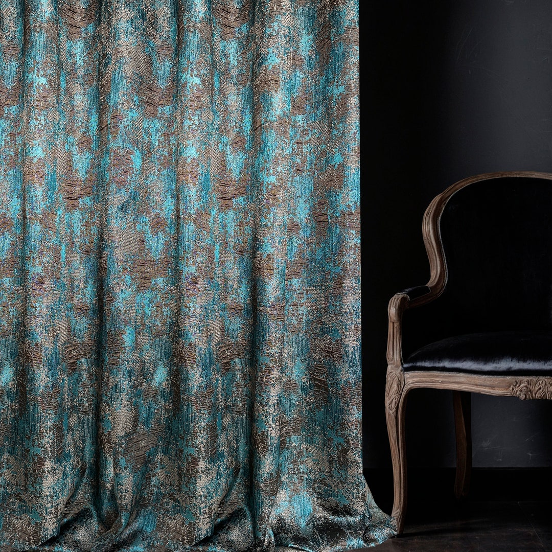 Turquoise Blue Plaster Texture Curtains: Modern Bohemian Jacquard - Etsy