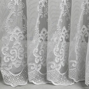 Lace Embroidered Sheer Curtains With Gray 3d Flowers, Extra Wide Luxury ...