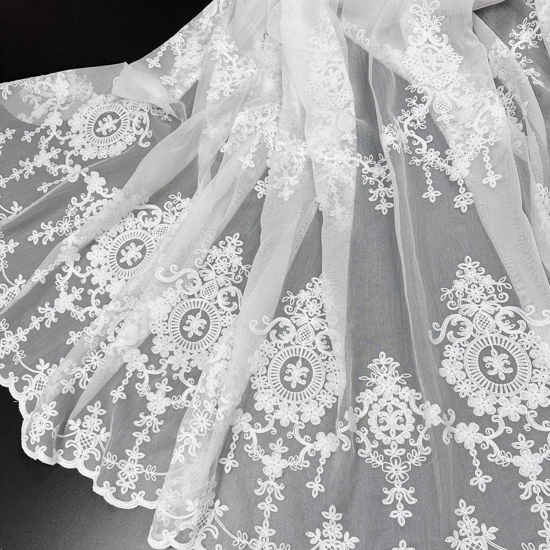 Luxury Damask Embroidered Lace Sheer Curtain, Elegant White Curtains ...
