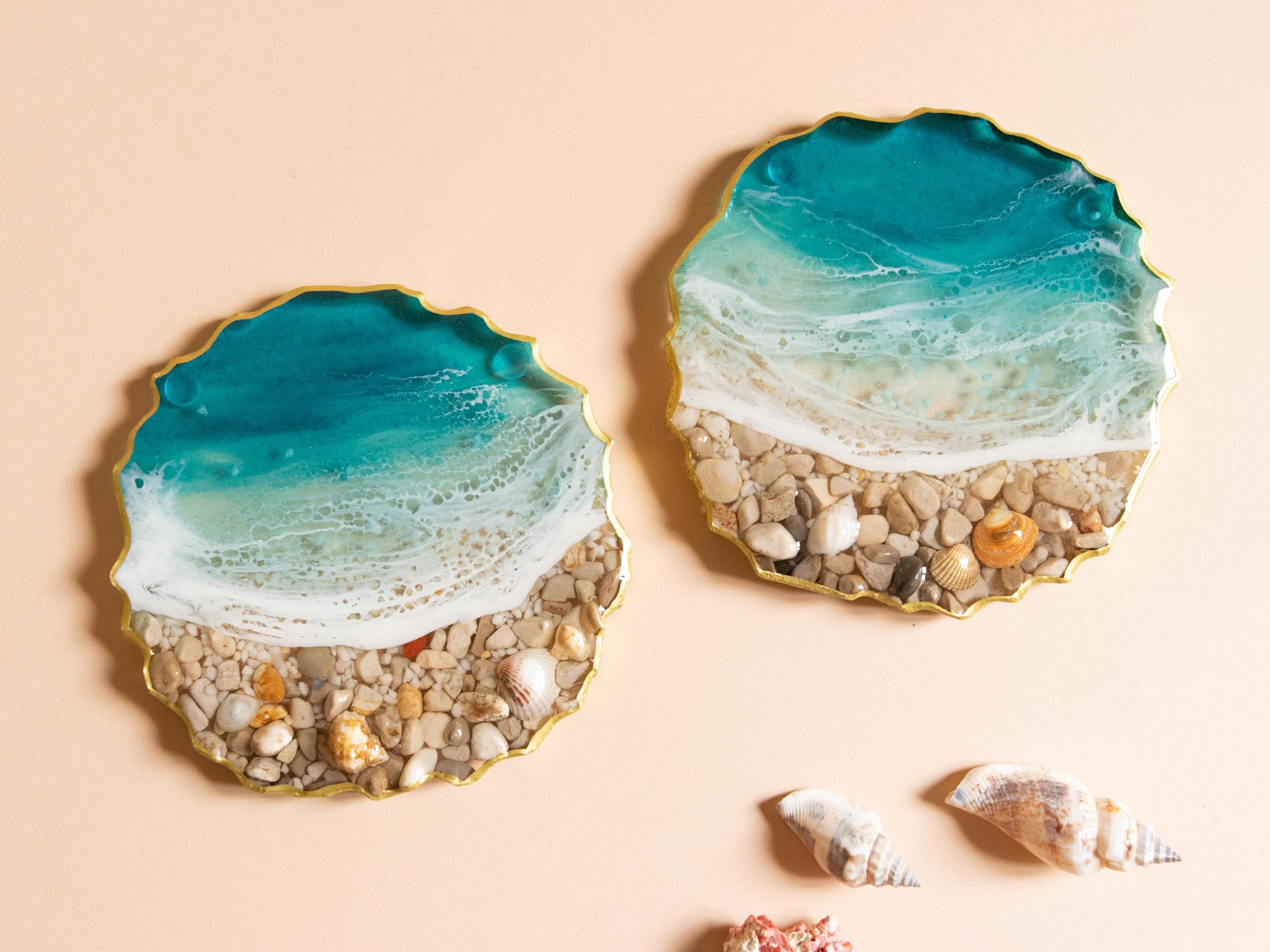 Resin Ocean Coaster Set, Beach Inspired Coasters, Beach Resin Coasters ...