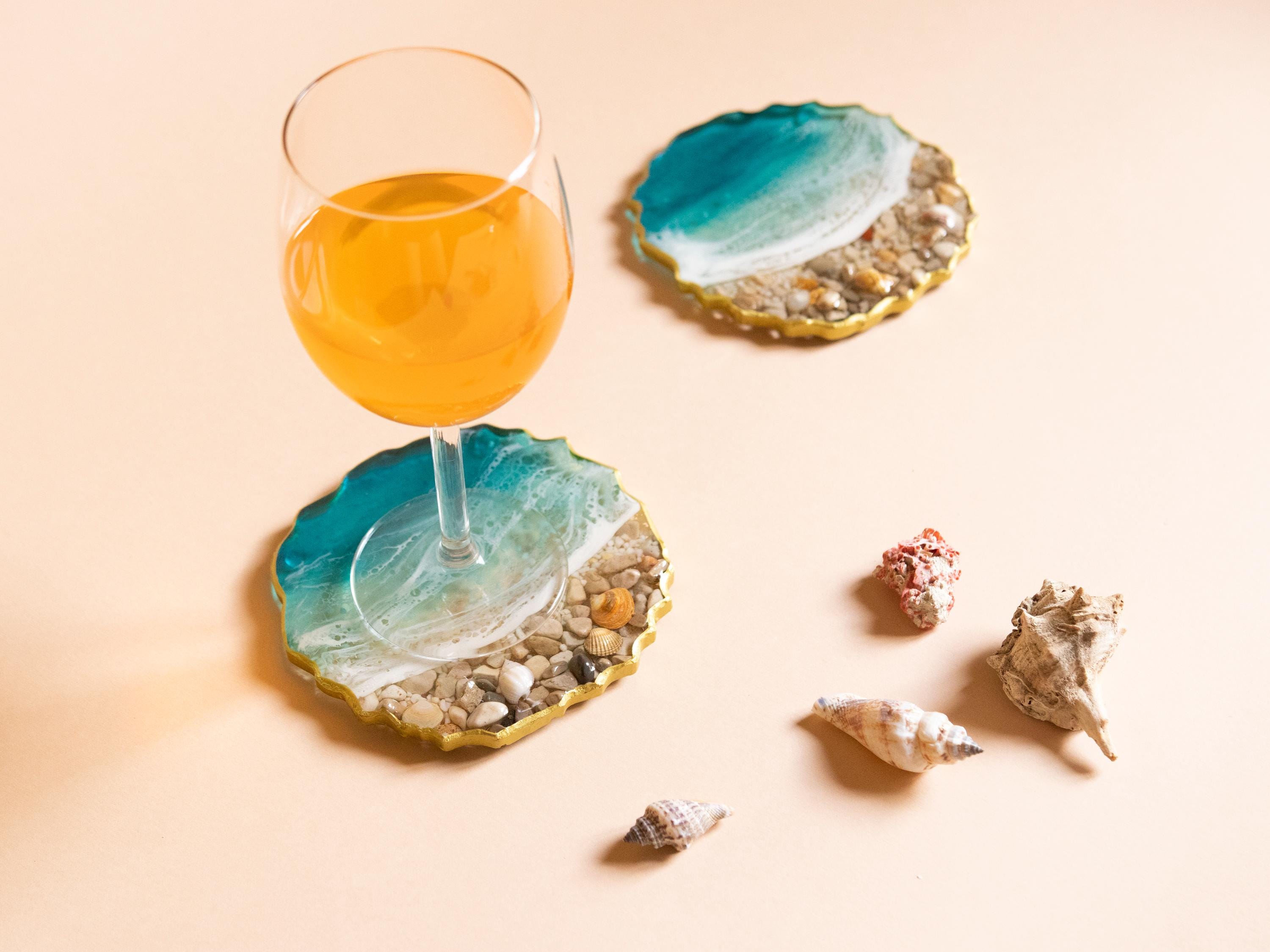 Resin Ocean Coaster Set, Beach Inspired Coasters, Beach Resin Coasters ...
