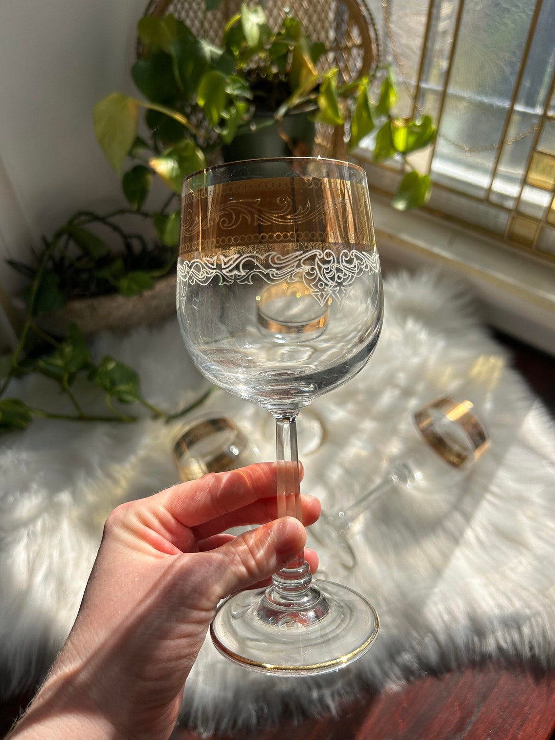 Gold Detail Wine Glasses Gold Rim With Unique Octagonal Stems - Etsy