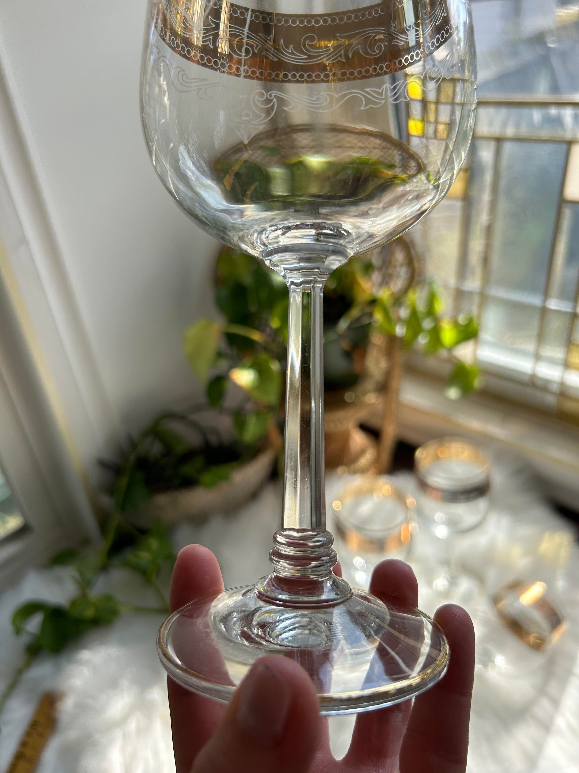 Gold Detail Wine Glasses Gold Rim With Unique Octagonal Stems - Etsy