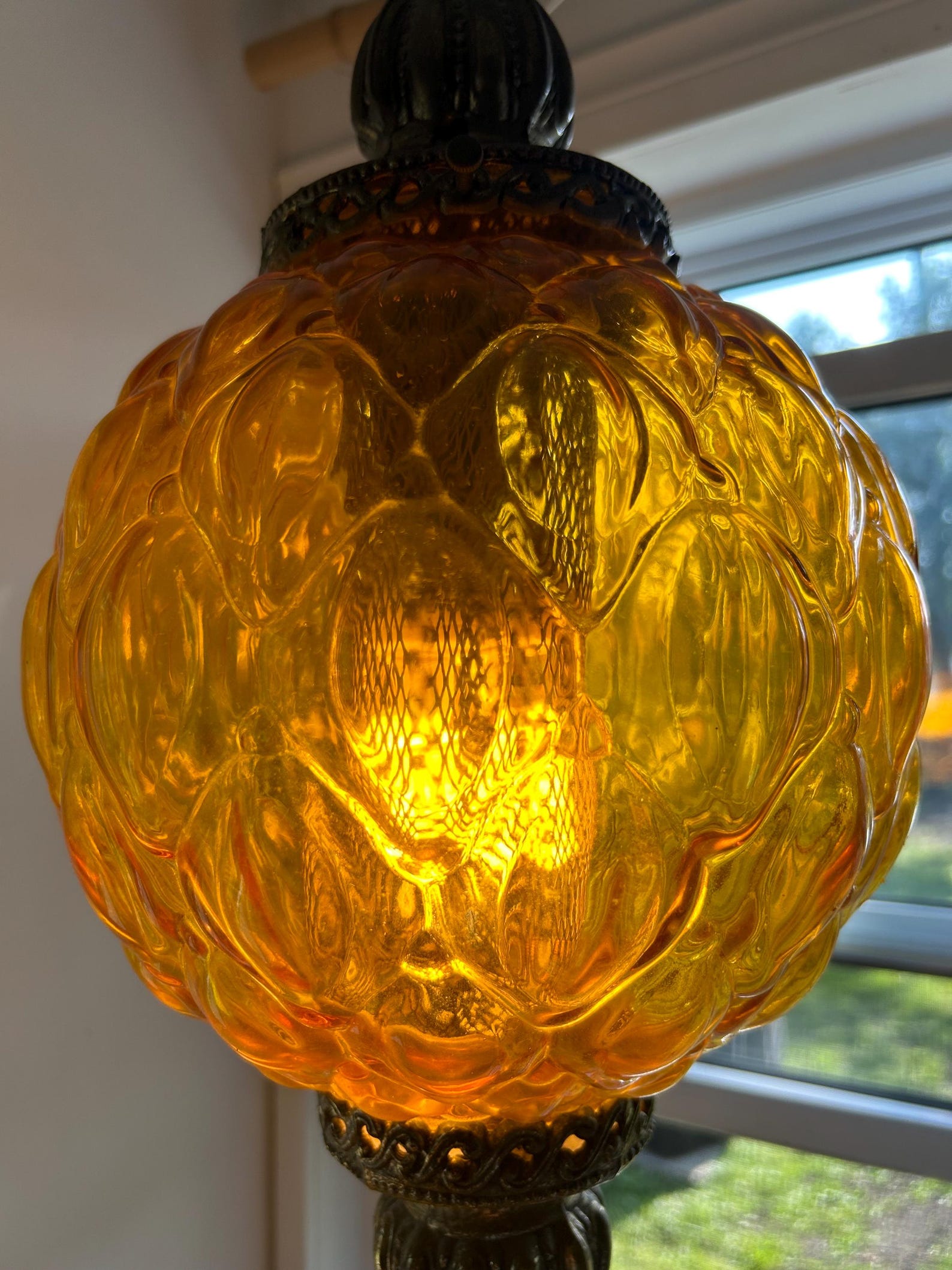 Amber Glass Diffuser MCM Mid Century Modern Swag Lamp Hanging Light ...
