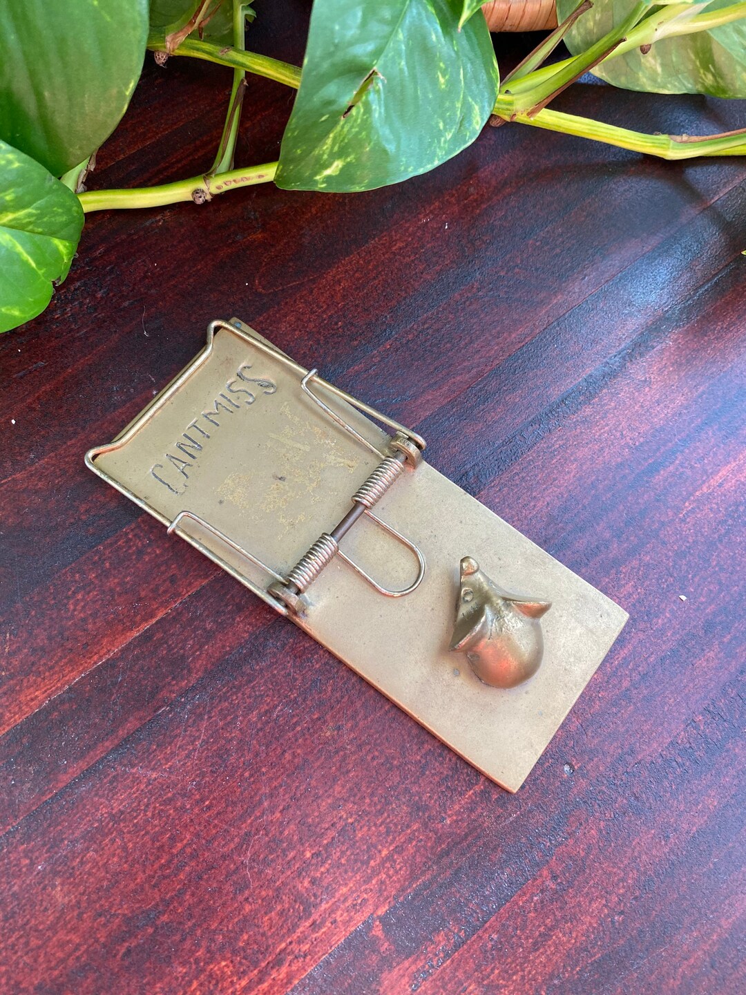 Vintage Brass Mini Mouse Trap “can’t Miss” Business Card Holder Patina ...