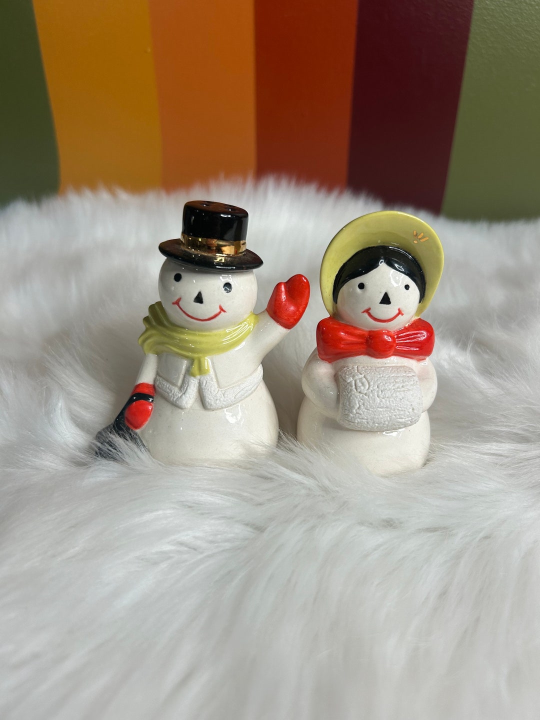 Vintage Christmas Kitschy Snowperson Snowman Women Salt and Pepper ...