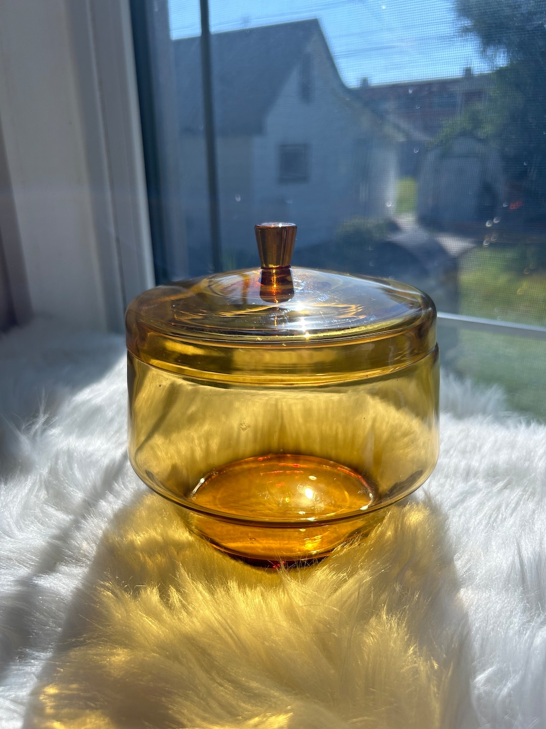 Amber Glass Compote Bowl Candy Dish Catch All MCM Mid Century - Etsy