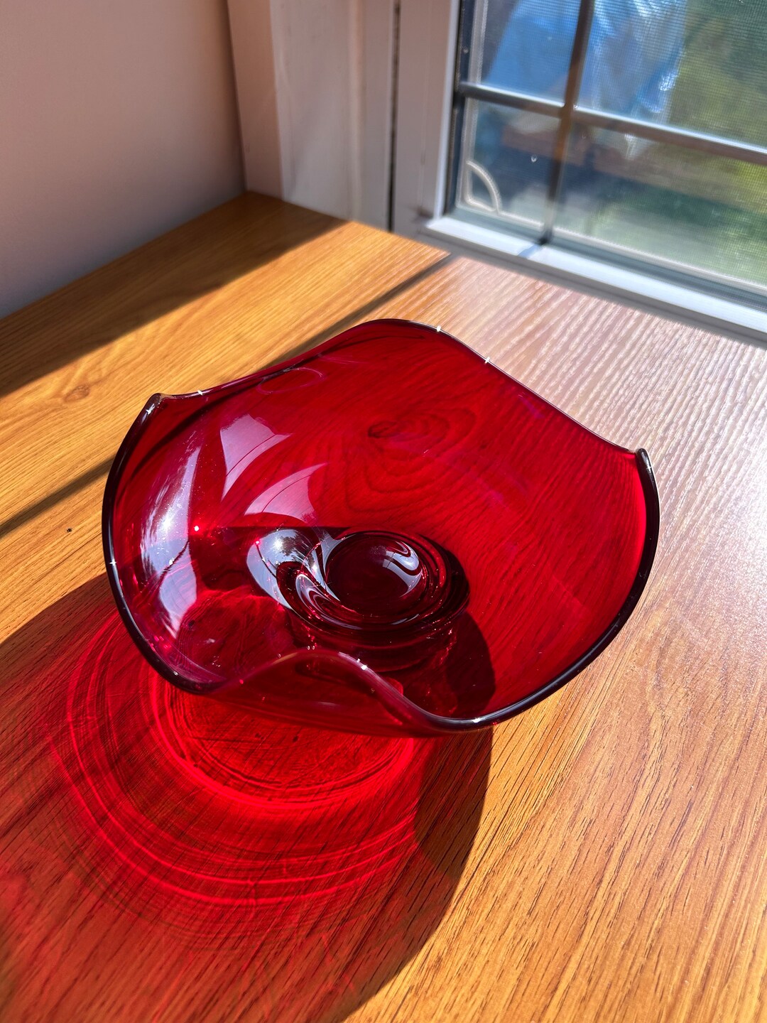 Viking Ruby Red Epic Glass Compote Bowl Candy Dish Catch All - Glowing ...