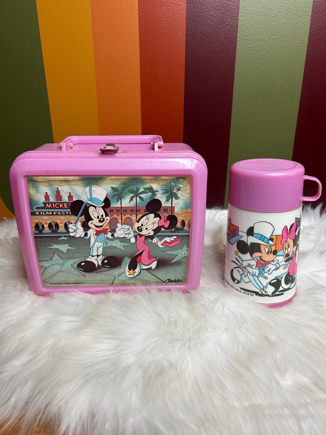 Vintage 90s Y2K Walt Disney Pink Plastic Lunch Box Case With Thermos ...