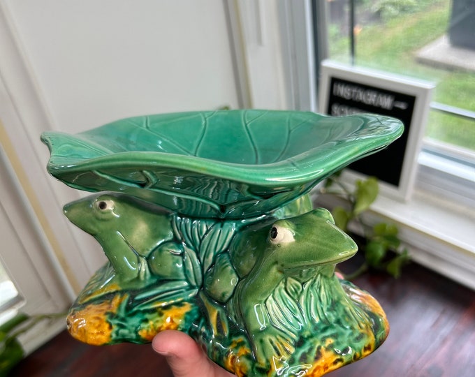 Vintage Ceramic Frog Majolica Ashtray Catch All Dish Green Lily Pad - Etsy