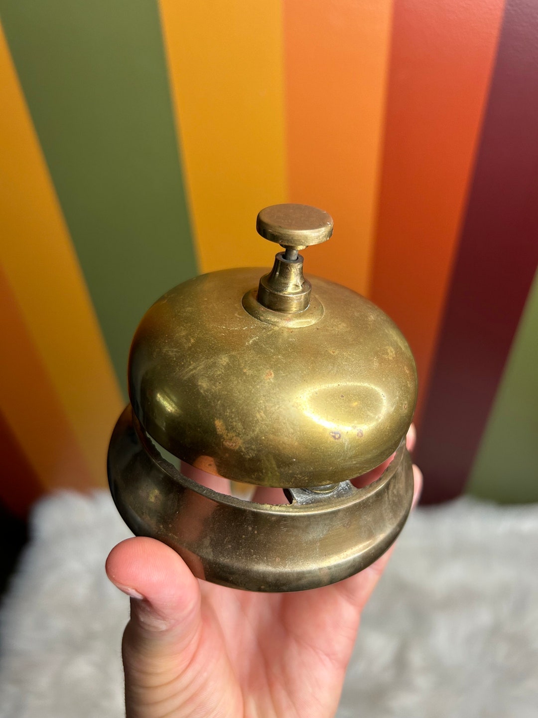 Vintage Brass Desk Bell Ringer Store Front Left Patina - Etsy