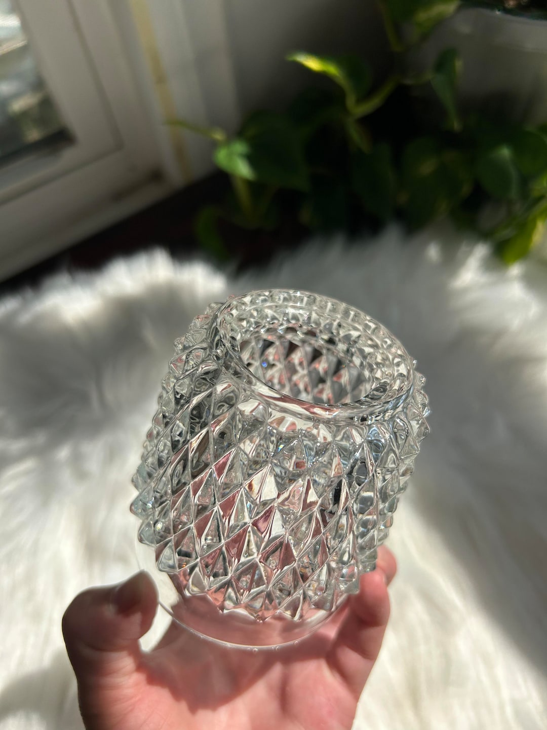 Vintage Indiana Glass Fairy Lamp Diamond Point Pattern Replacement Top ...