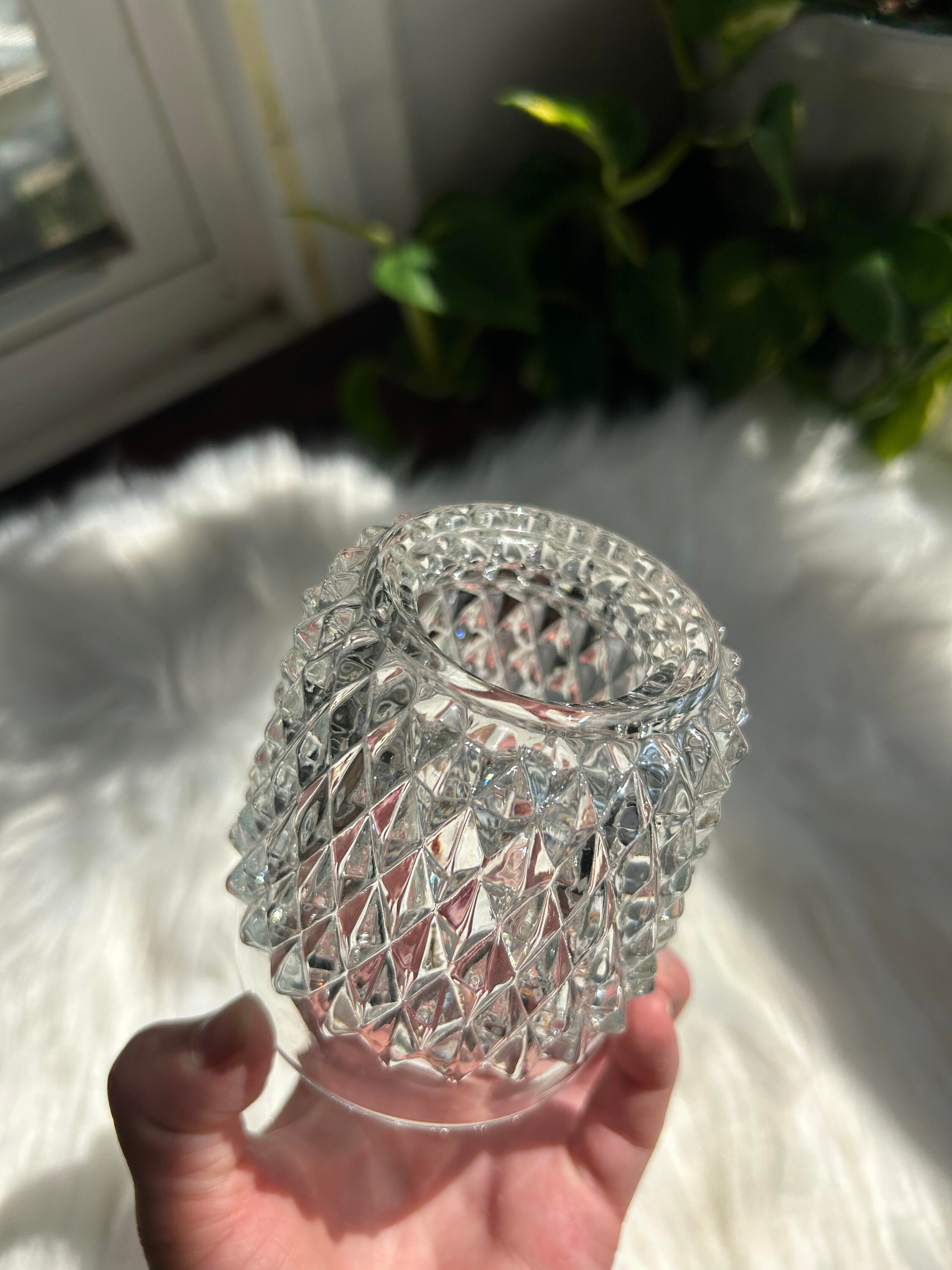 Vintage Indiana Glass Fairy Lamp Diamond Point Pattern Replacement Top ...