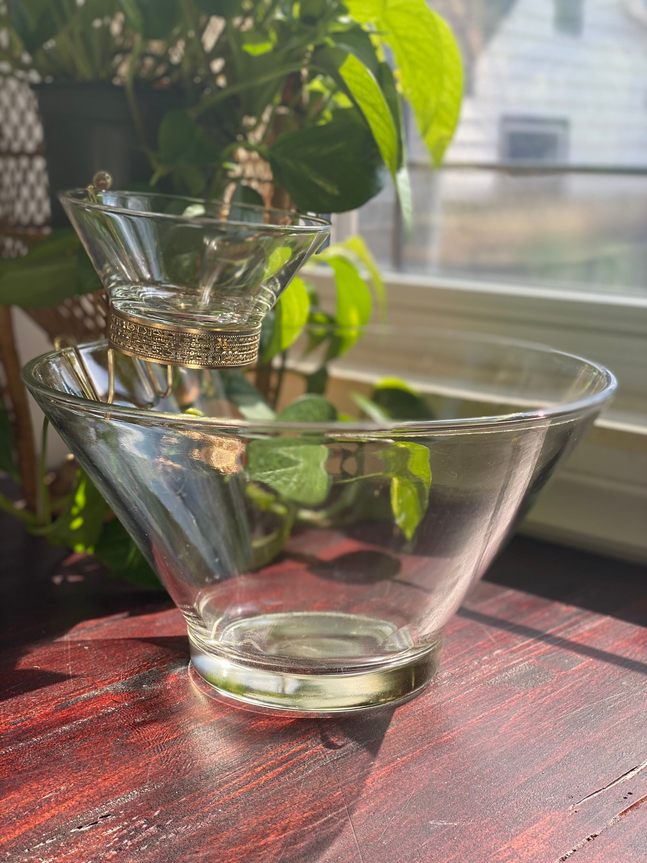 Anchor Hocking Clear Glass Vintage Chip and Dip Bowl Set With Gold Clip ...