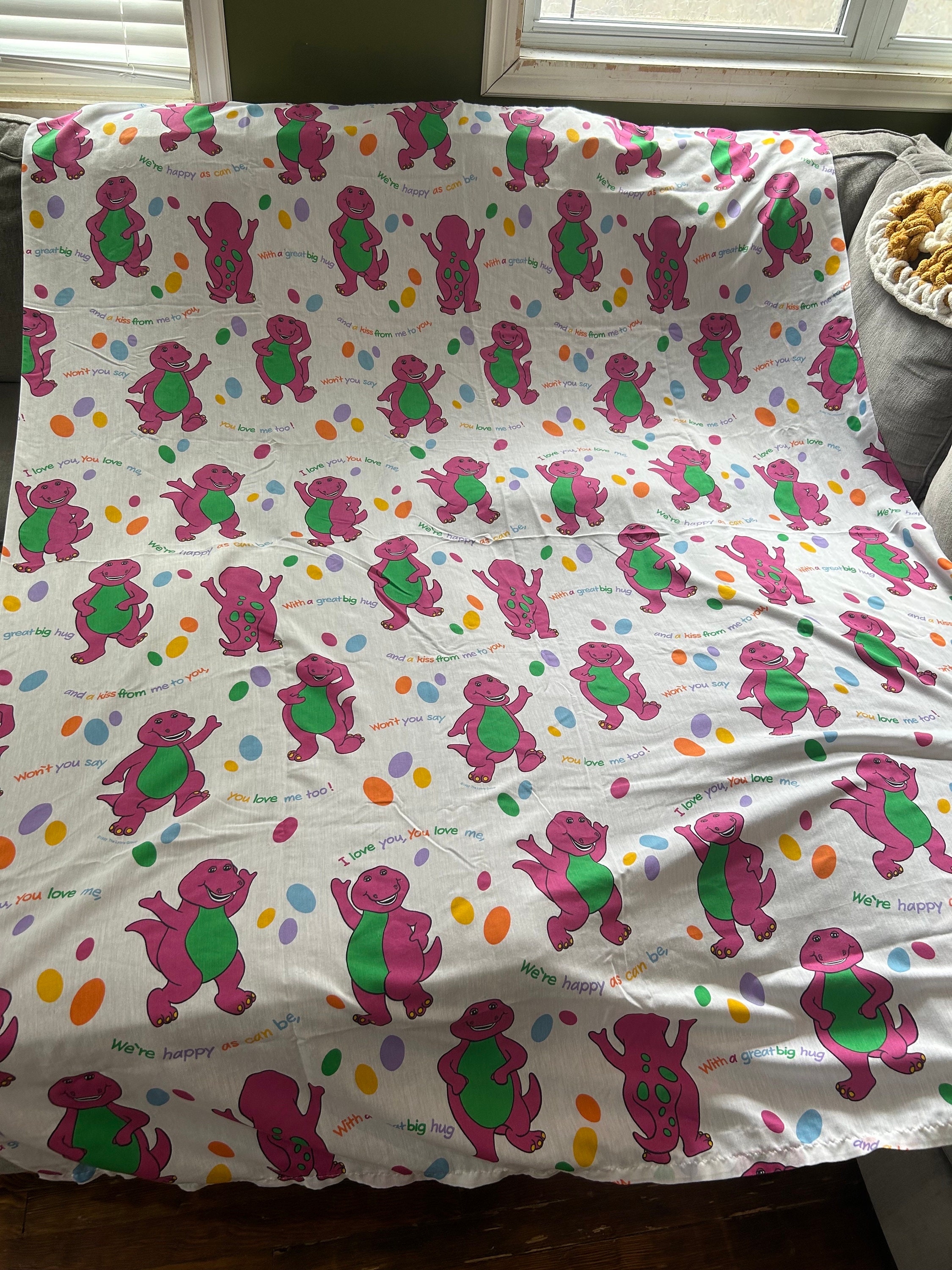 Vintage 1993 Barney Homemade Quilt and Top Sheet Purple Blanket Cozy ...