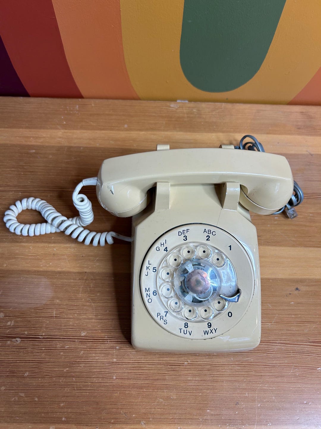 Vintage White Cream Phone Rotary Bell Home Table Top Telephone Phone ...