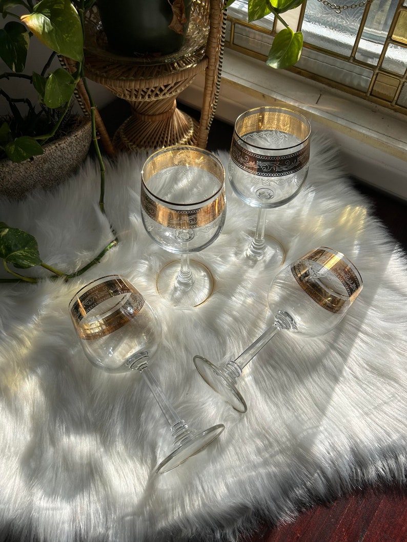 Gold Detail Wine Glasses Gold Rim With Unique Octagonal Stems - Etsy