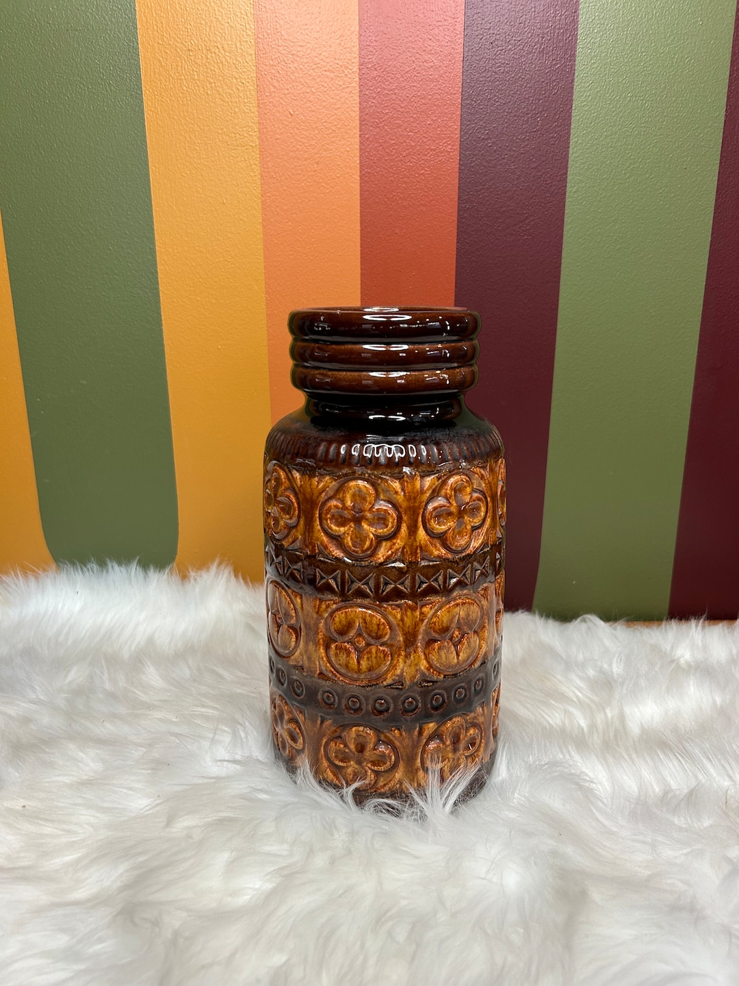 Scheurich Vintage Pottery West German 289-27 Brown Boho Flowers Rustic ...