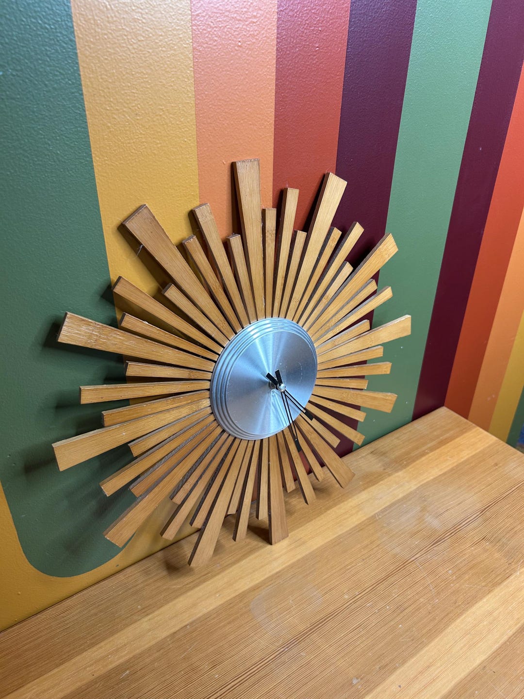 MCM Mid Century Modern Style Wooden Spike Clock Battery - Etsy