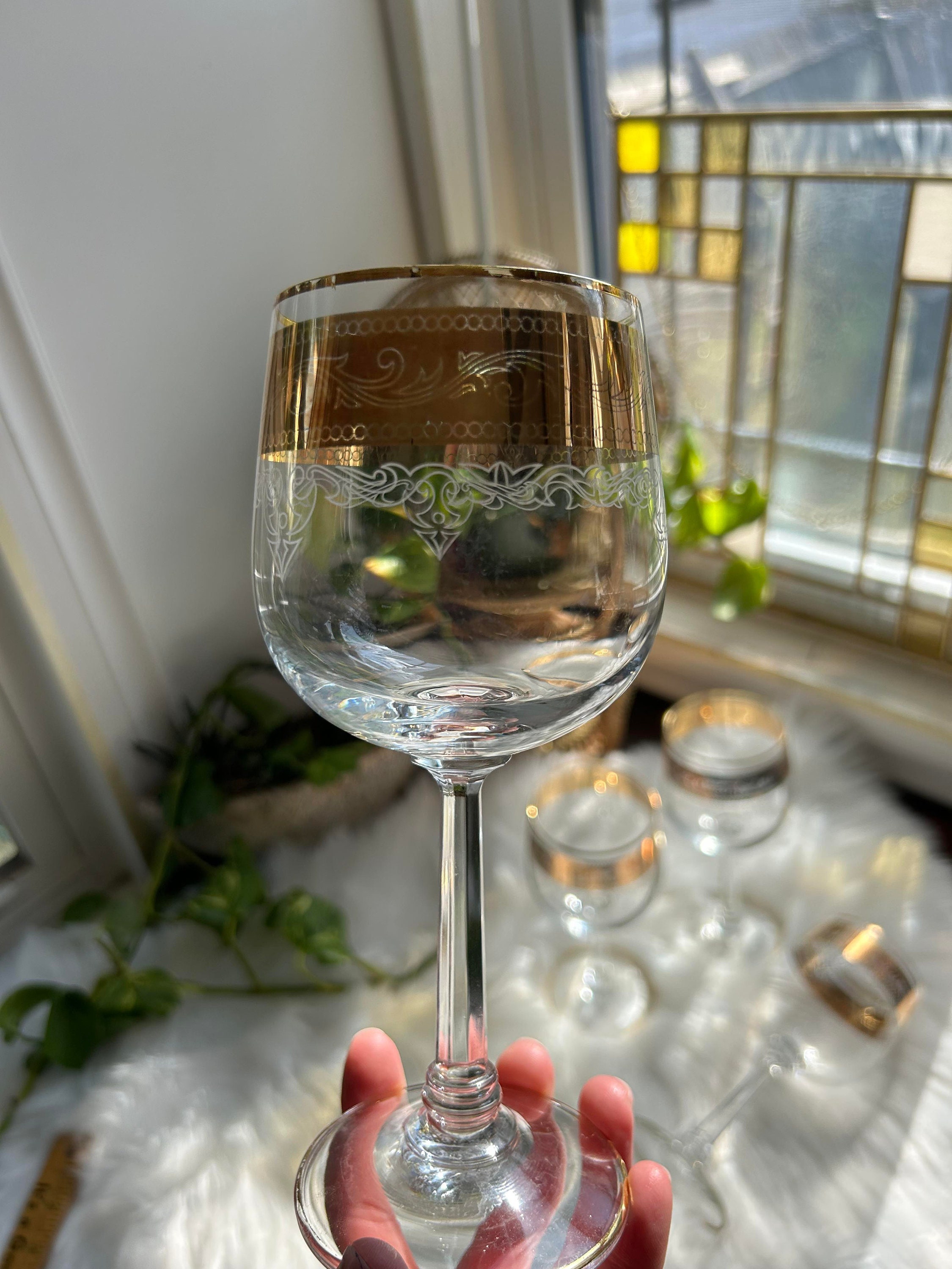 Gold Detail Wine Glasses Gold Rim With Unique Octagonal Stems - Etsy