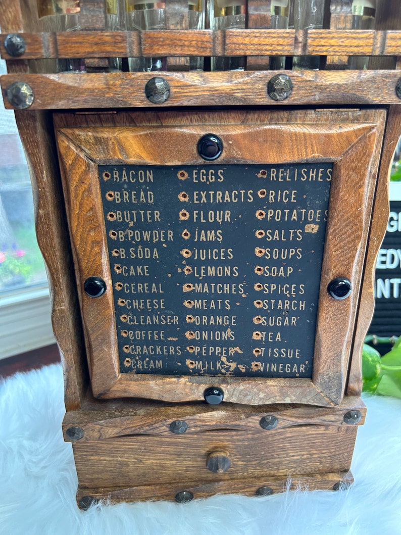 Vintage Wooden Spice Rack Grocery List Glass Bottles Kitchen - Etsy