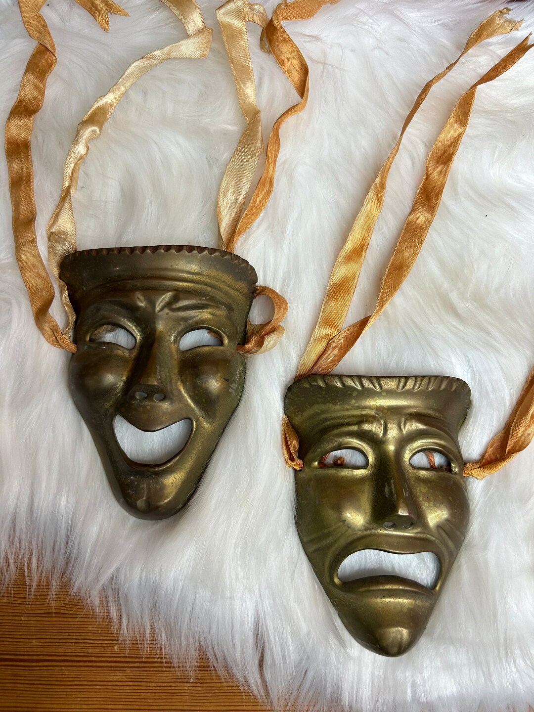 Vintage Brass Theatrical Face Mask Wall Decor Hanging Comedy and ...