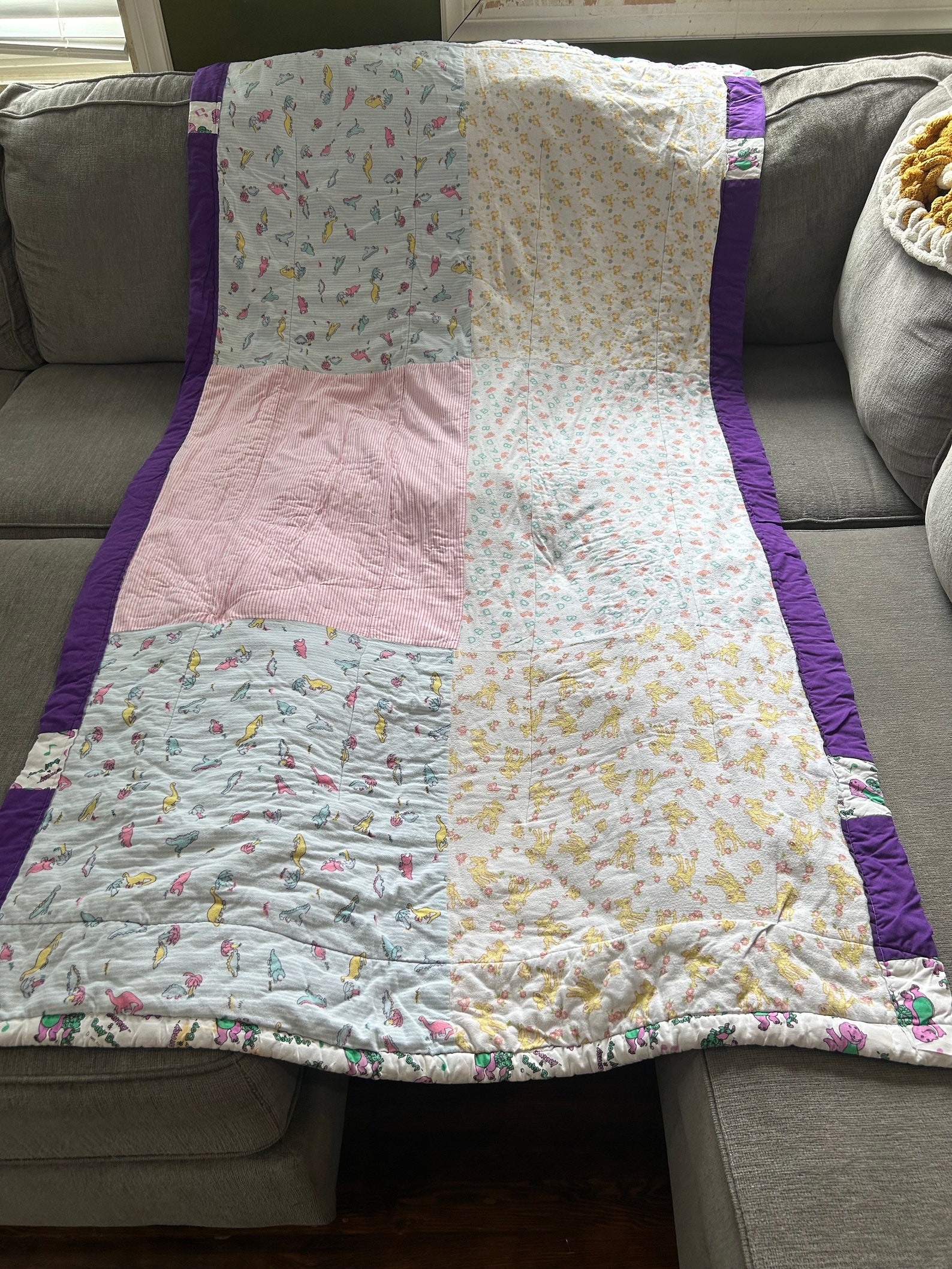 Vintage 1993 Barney Homemade Quilt and Top Sheet Purple Blanket Cozy - Etsy Canada