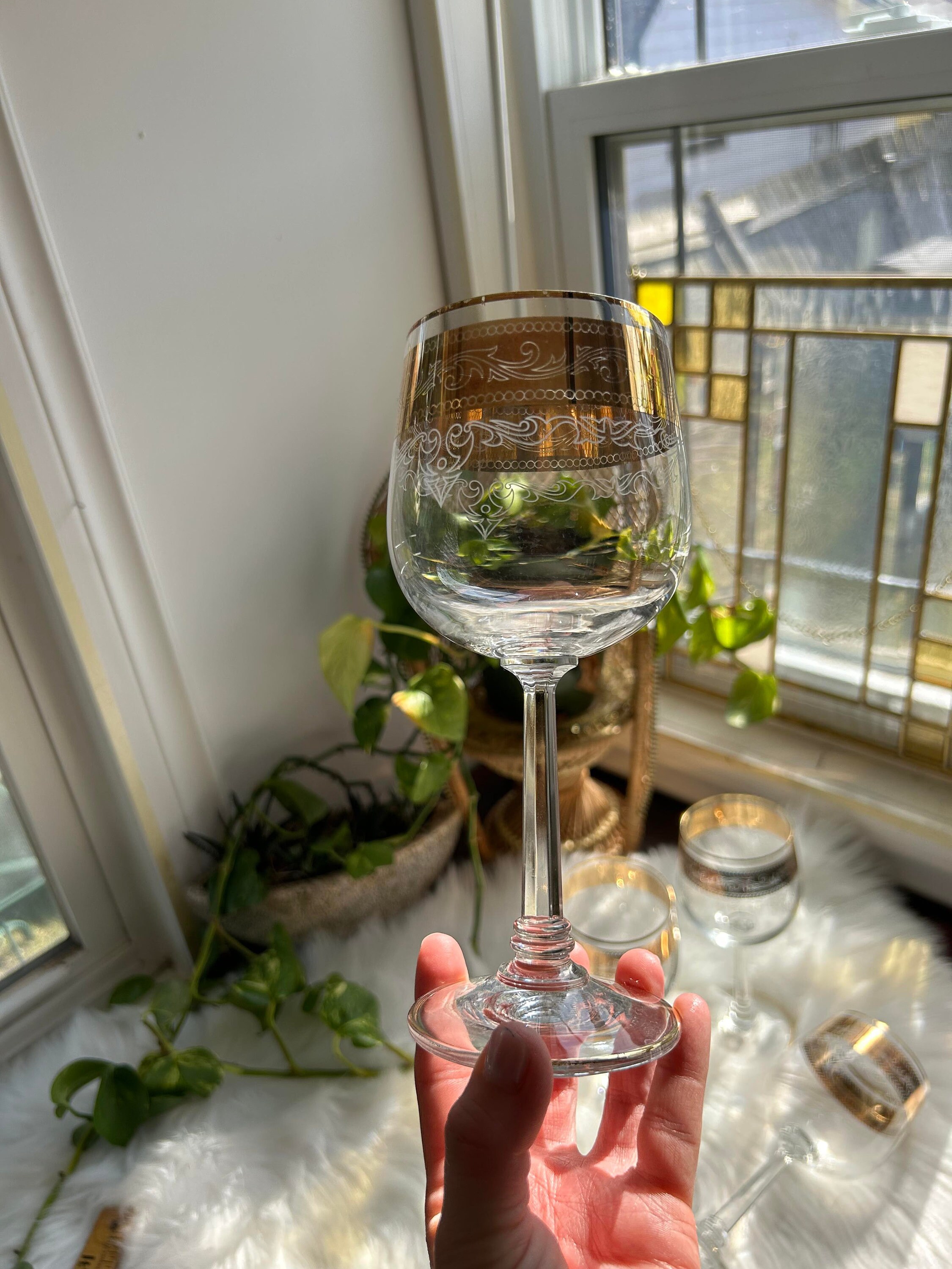 Gold Detail Wine Glasses Gold Rim With Unique Octagonal Stems - Etsy