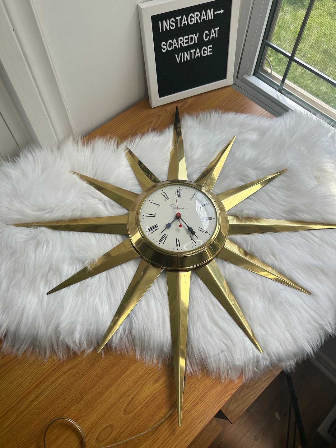 Ingraham MCM Mid Century Modern Brass Spike Clock Plug in Made in ...