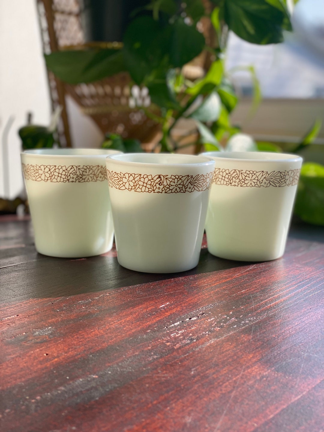 Vintage Milk Glass Pyrex Mugs Woodland Brown White - Etsy