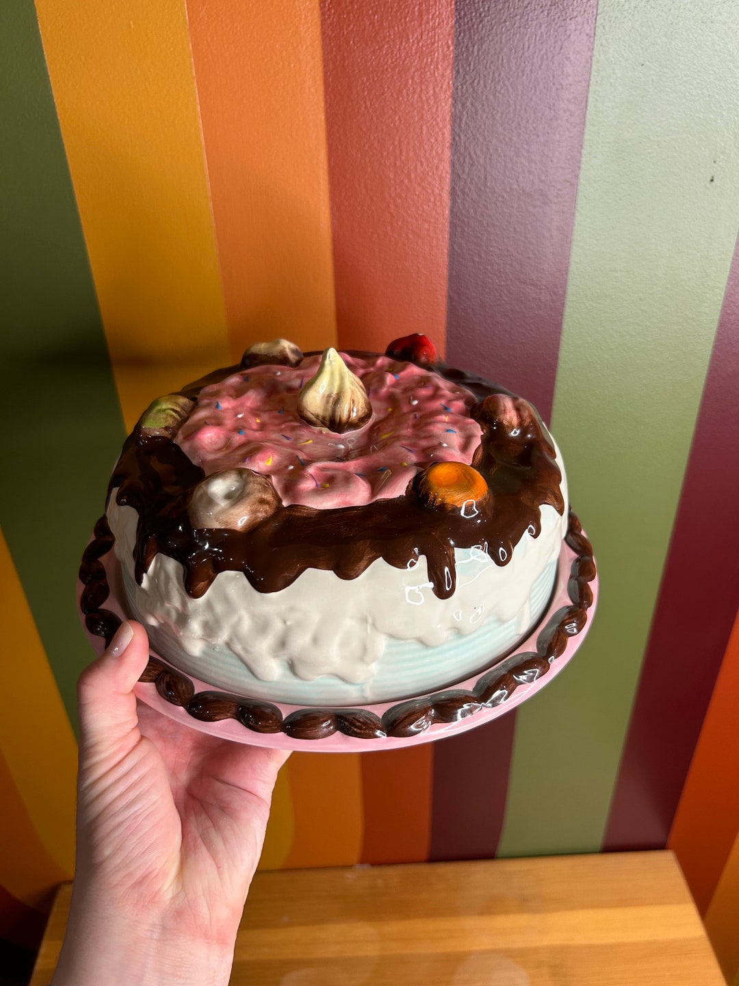 Ceramic Birthday Cake Sprinkle Dome Vintage Large Pie Serving - Etsy