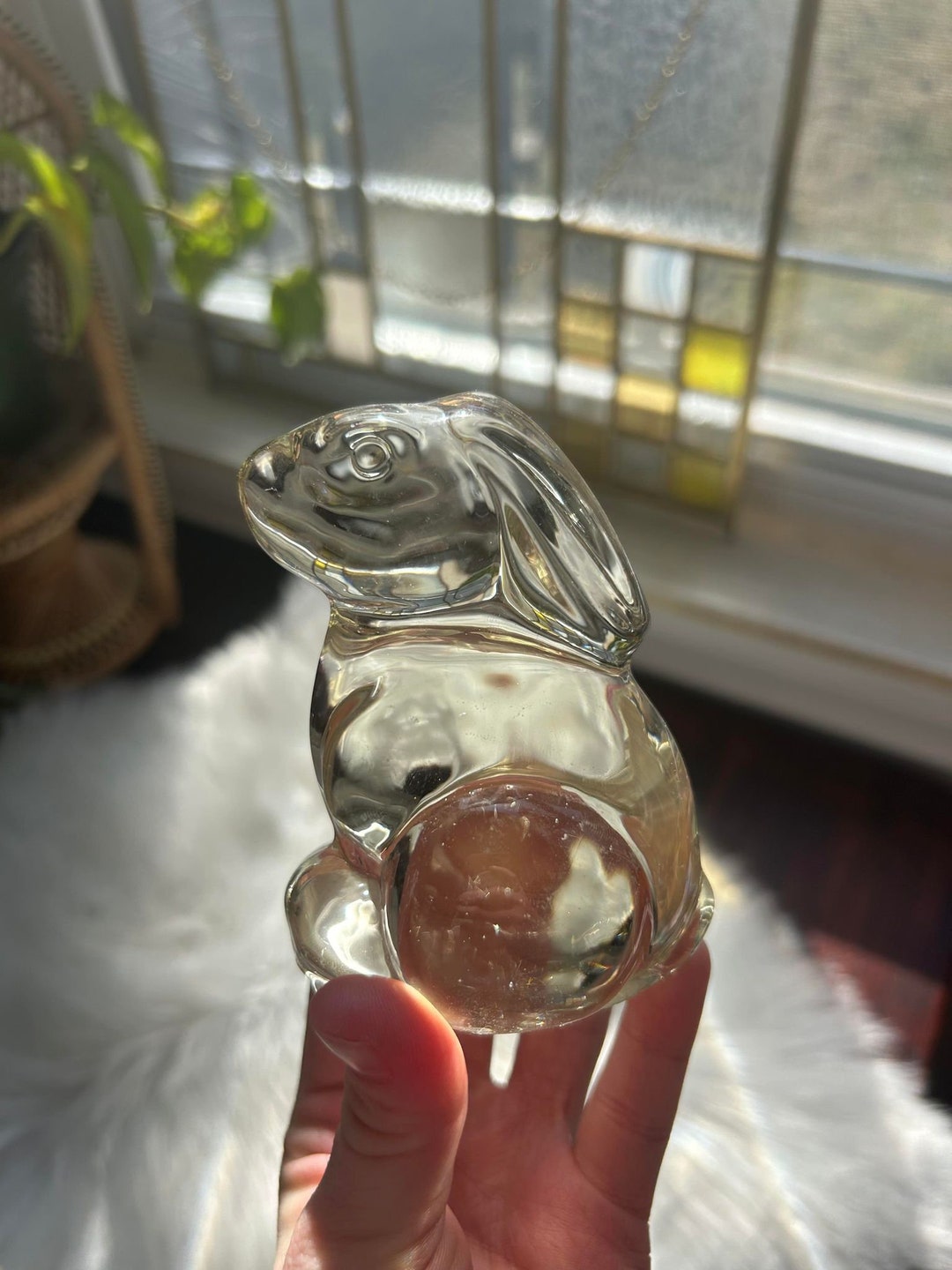 Vintage Glass Bunny Paperweight 4 Inches Tall Small Rabbit Decoration ...