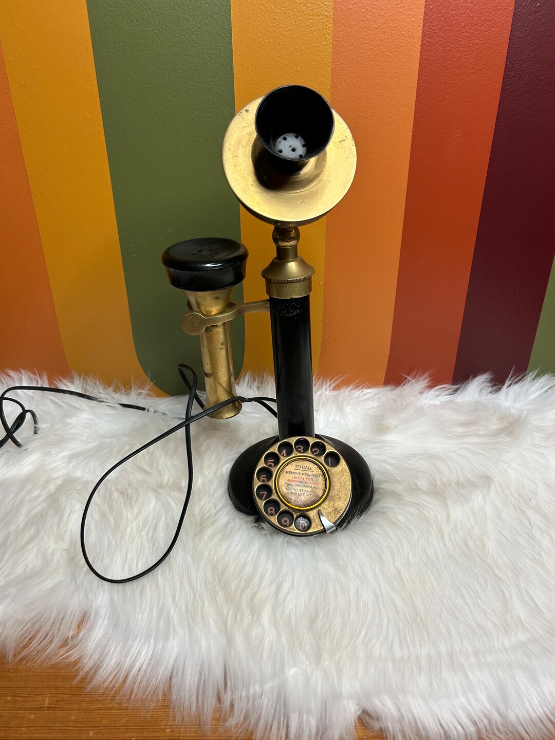 Vintage Brass Candlestick Phone Rotary Home Wall Telephone Jack ...