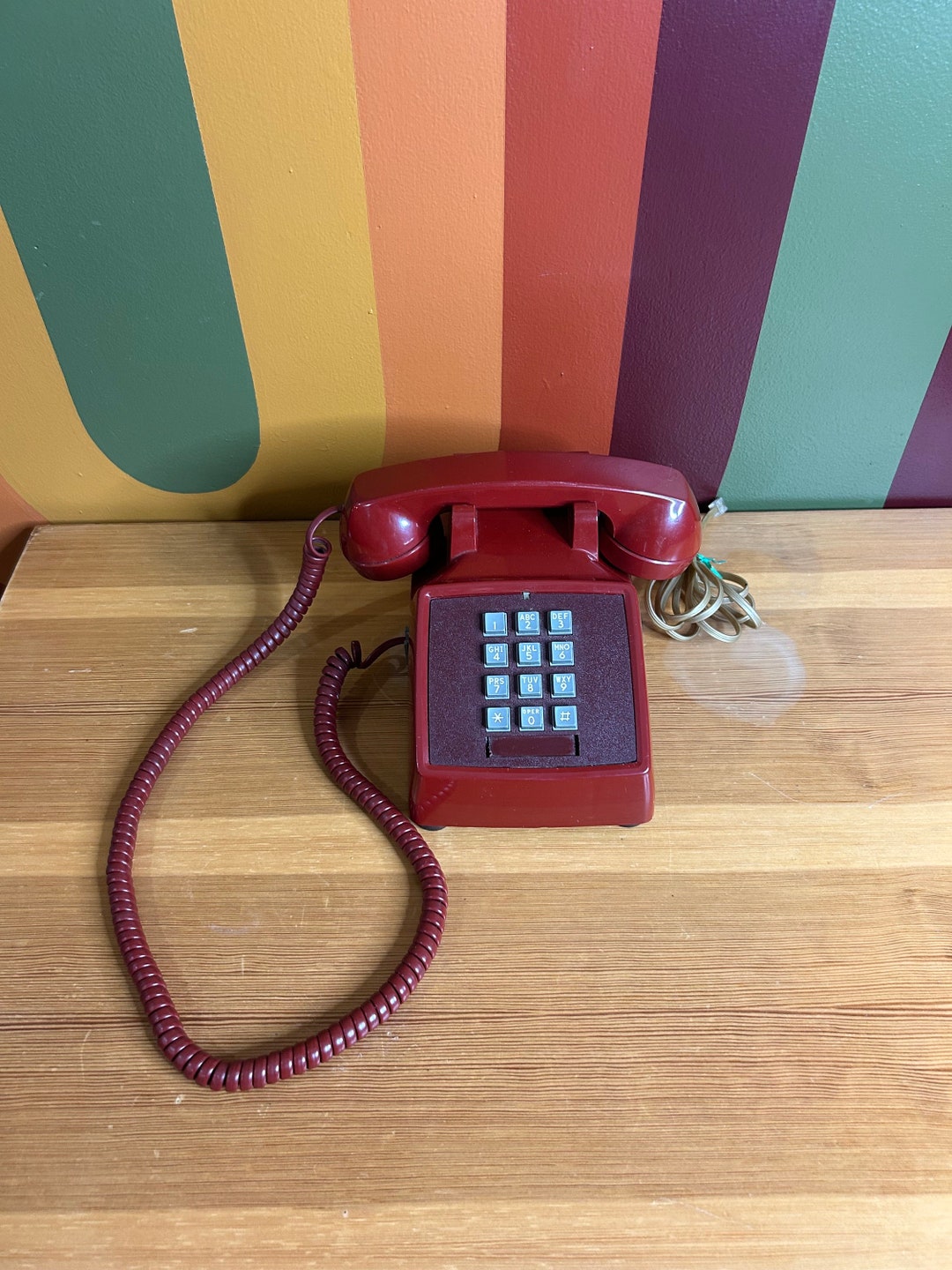 Vintage Plastic Red Phone Button Bell Home Table Top Telephone Phone ...