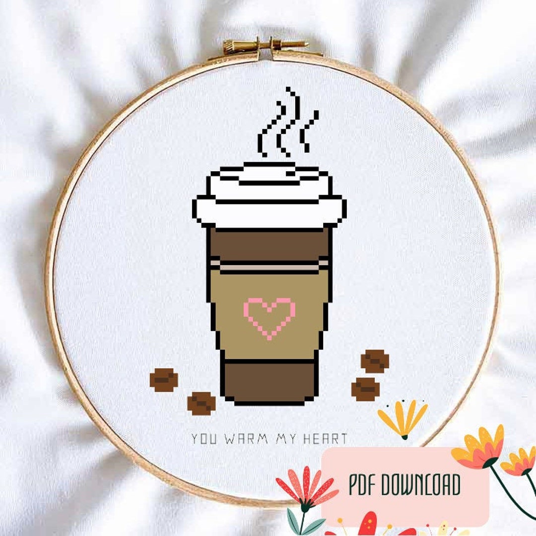 Coffee Heart Pun Cross Stitch Pattern: Modern Design (PDF Pattern) - Etsy