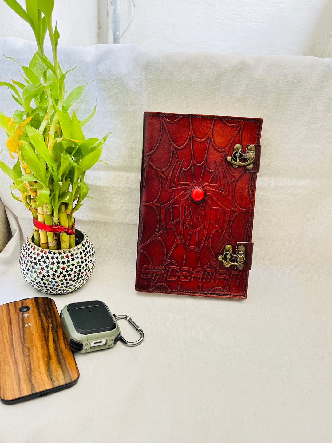 Set of 2 Handmade Leather Spider Man Journal Writing Blank Diary Chef ...