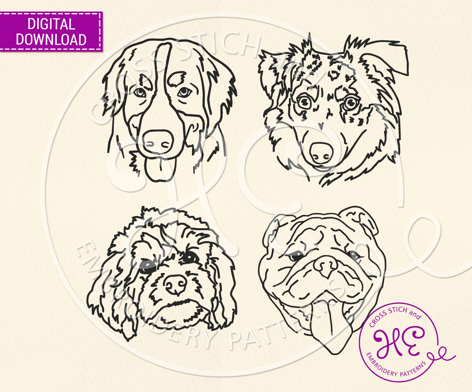 Dog Embroidery Design Bundle, Machine Embroidery Pattern, Instant ...