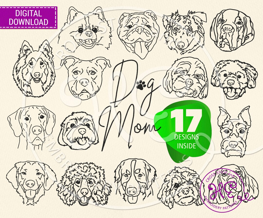 Dog Embroidery Design Bundle, Machine Embroidery Pattern, Instant ...