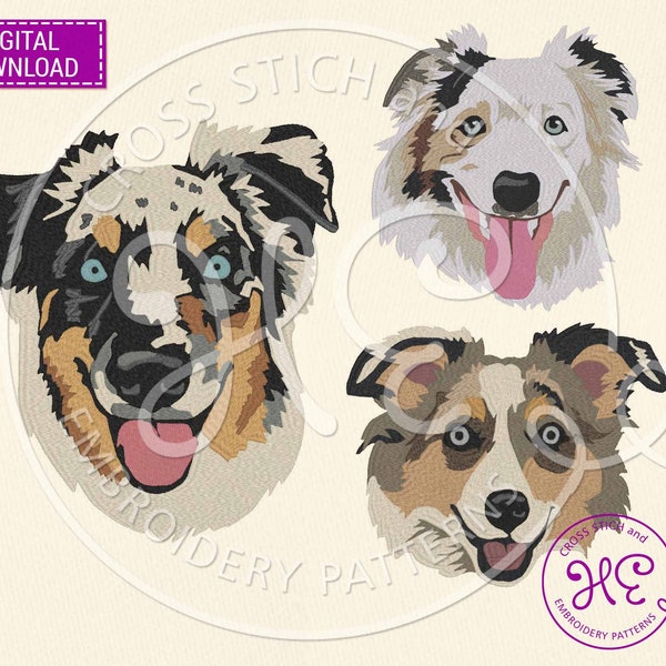 Australian Shepherd Embroidery Pes Files - Etsy