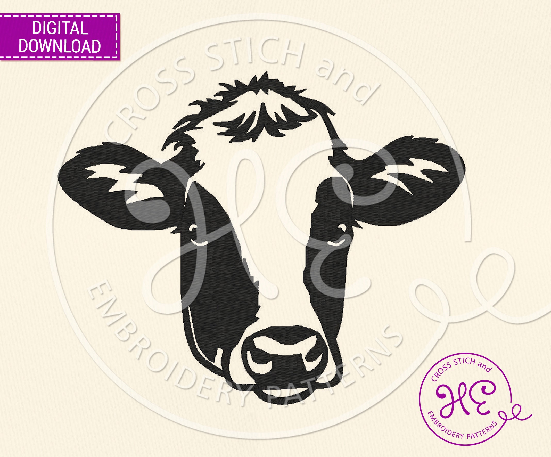 Cow Head Embroidery Design, Pattern for Machine, Download, Dairy ...
