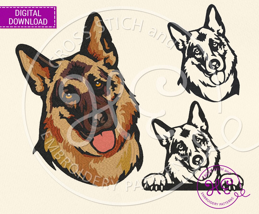 German Shepherd Dog Embroidery Pattern, Machine Embroidery Designs ...