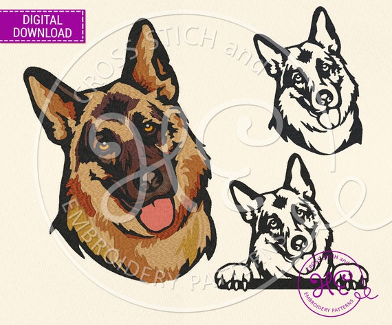 German Shepherd Dog Embroidery Pattern Machine Embroidery - Etsy