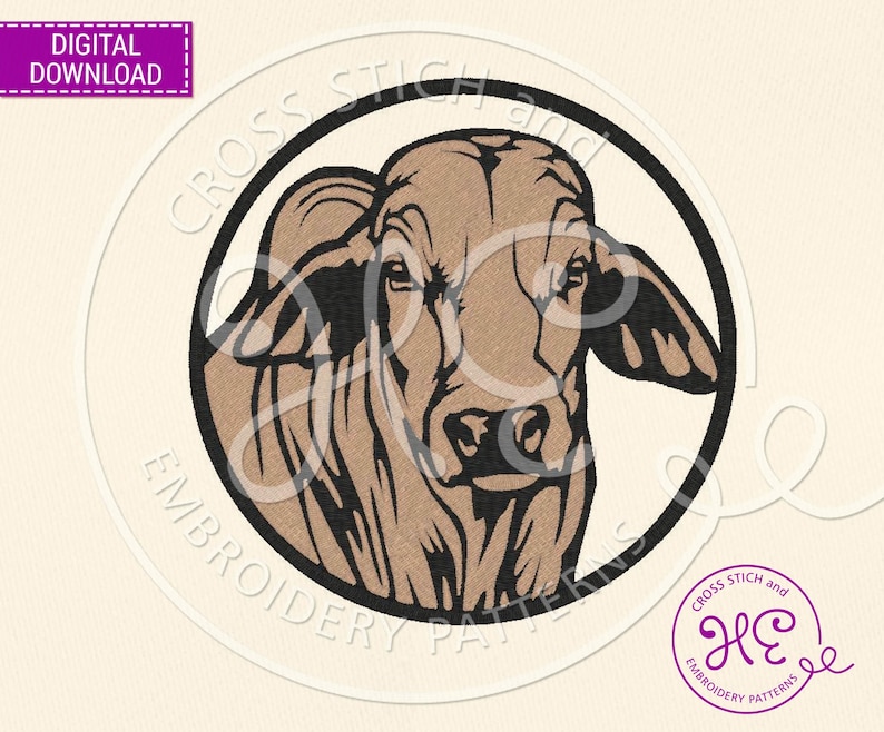 Brahman Cow Head Embroidery Design, Pattern for Machine, Download ...