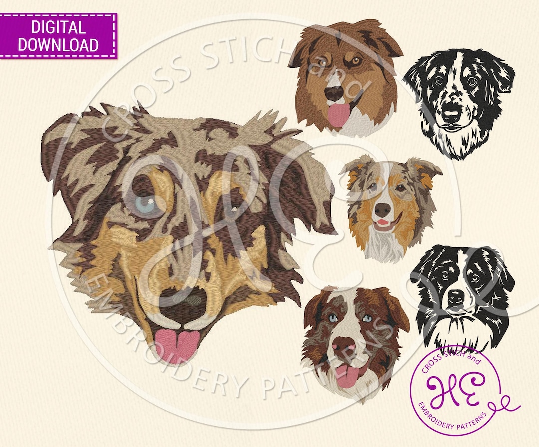 Red Merle Australian Shepherd Embroidery Design, Machine Embroidery ...