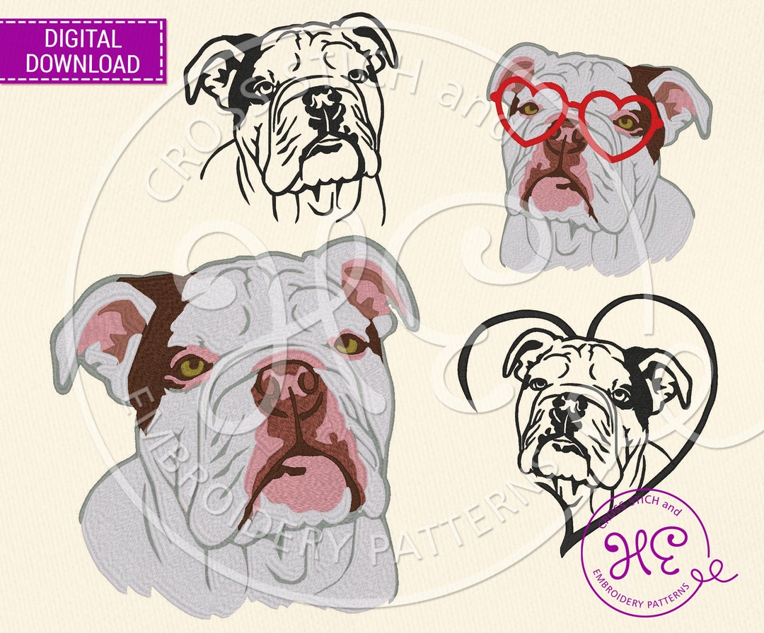 English Bulldog Embroidery Design, Embroidery Pattern for Machine, Cute ...
