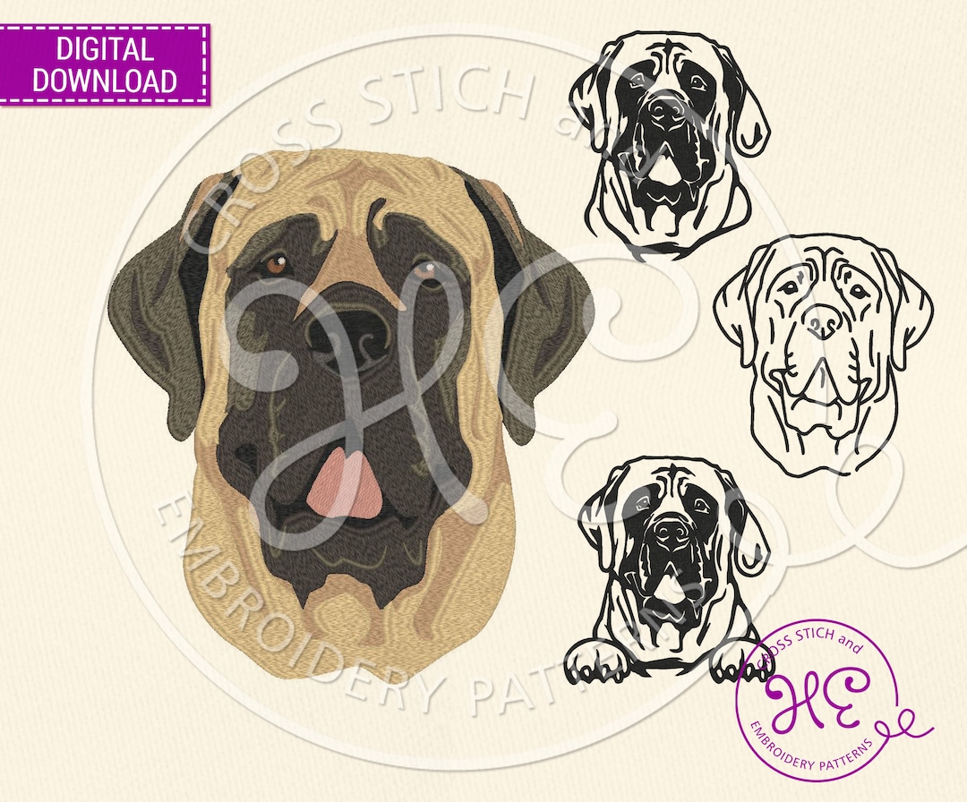 English Mastiff Dog Embroidery Designs, Machine Embroidery Pattern ...