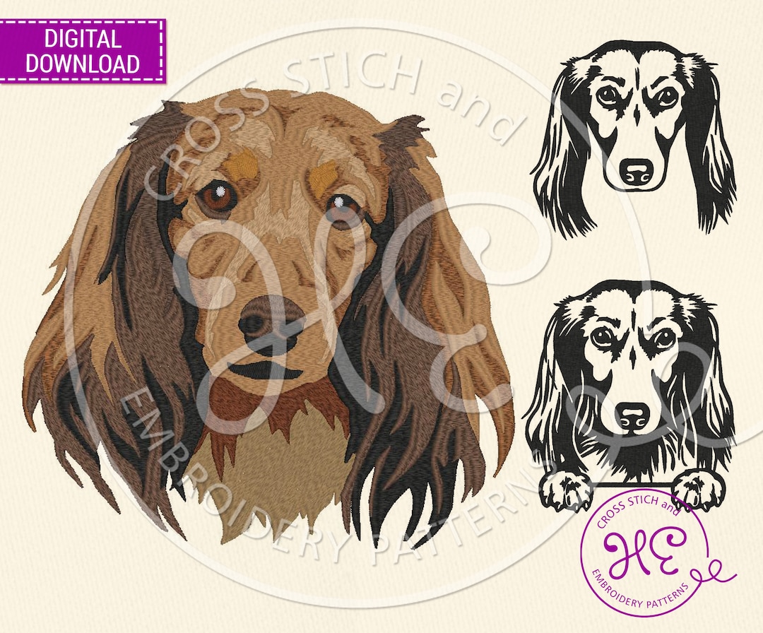 Longhaired Dachshund Dog Embroidery Designs, Machine Embroidery Pattern ...