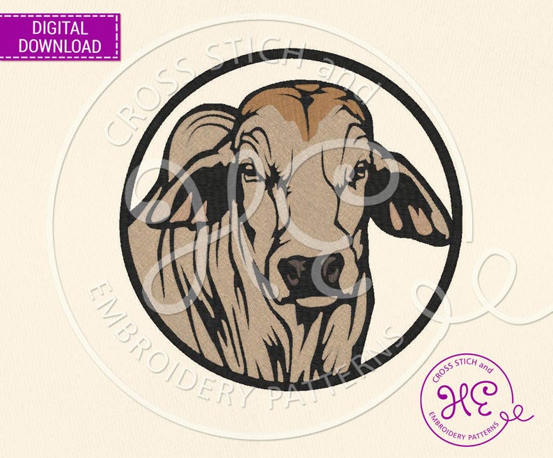 Brahman Cow Head Embroidery Design, Pattern for Machine, Download ...