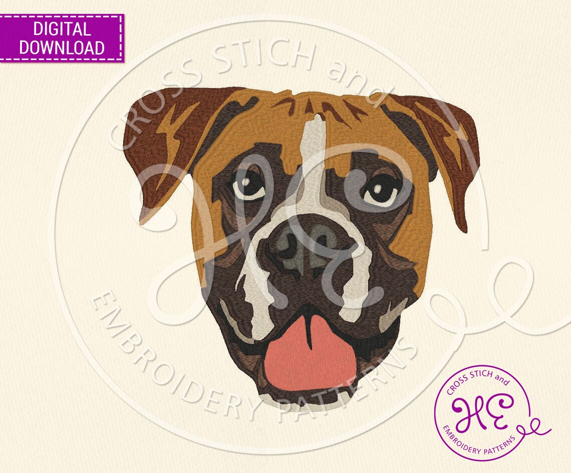 Boxer Dog Embroidery Design, Machine Embroidery Pattern, Download, Cute ...